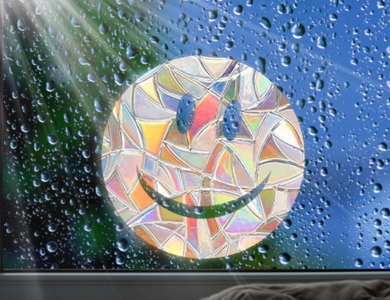Smiley Face Suncatcher Sticker Sun Catcher Decal, Rainbow Maker Sticker ...