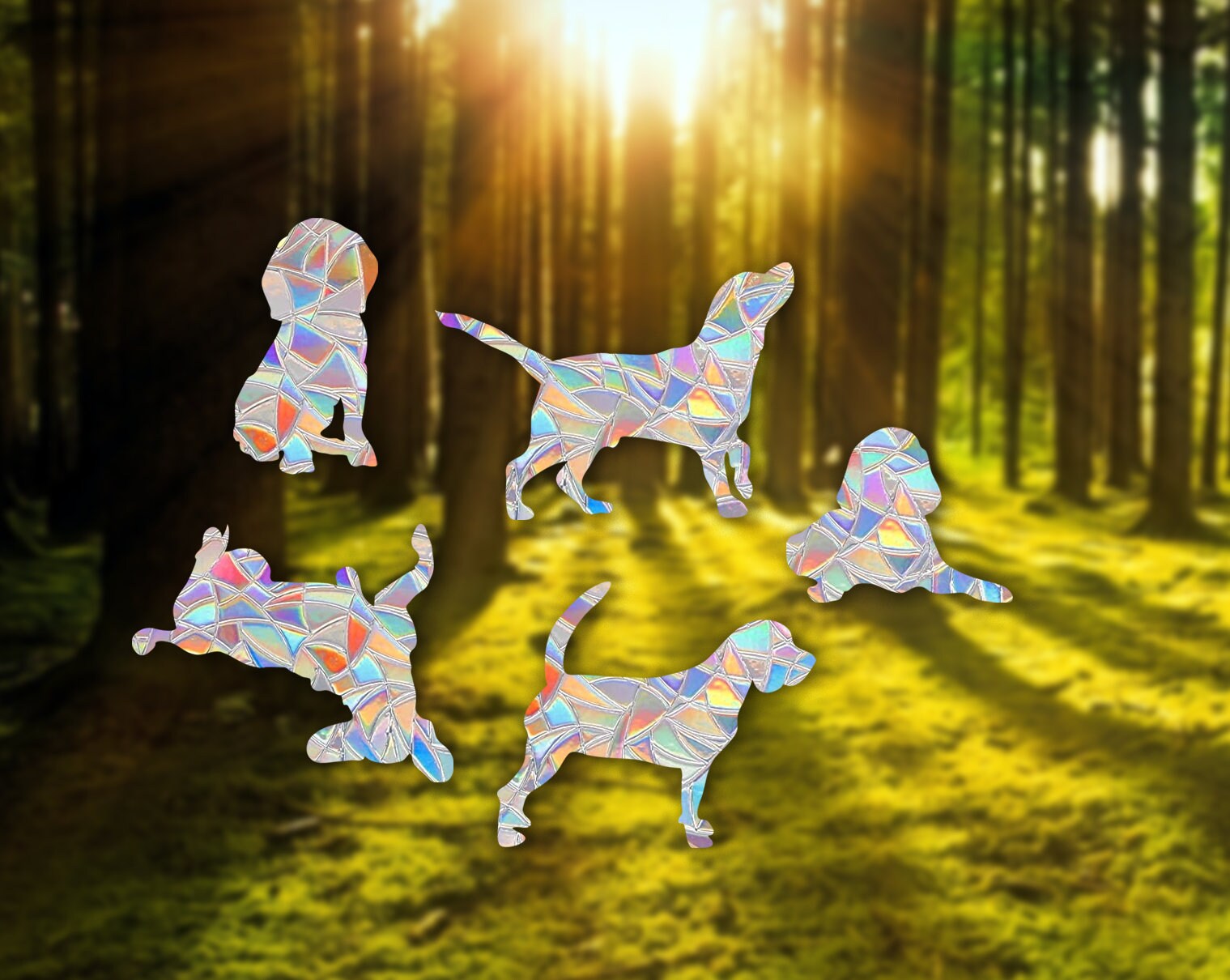 Beagle Dog Set Windows Suncatcher, Clings of 5 Pcs, Removable Dogs ...