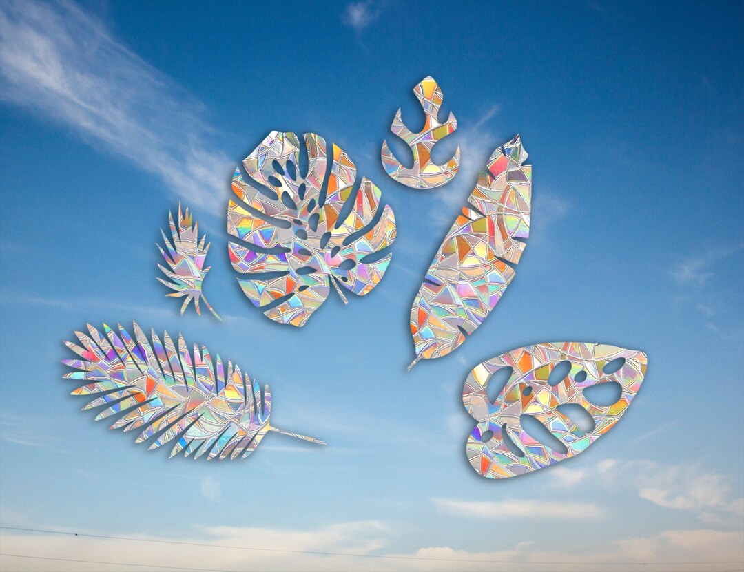 6 Jungle Leaves Suncatcher Sticker Set, Holographic Window Cling ...