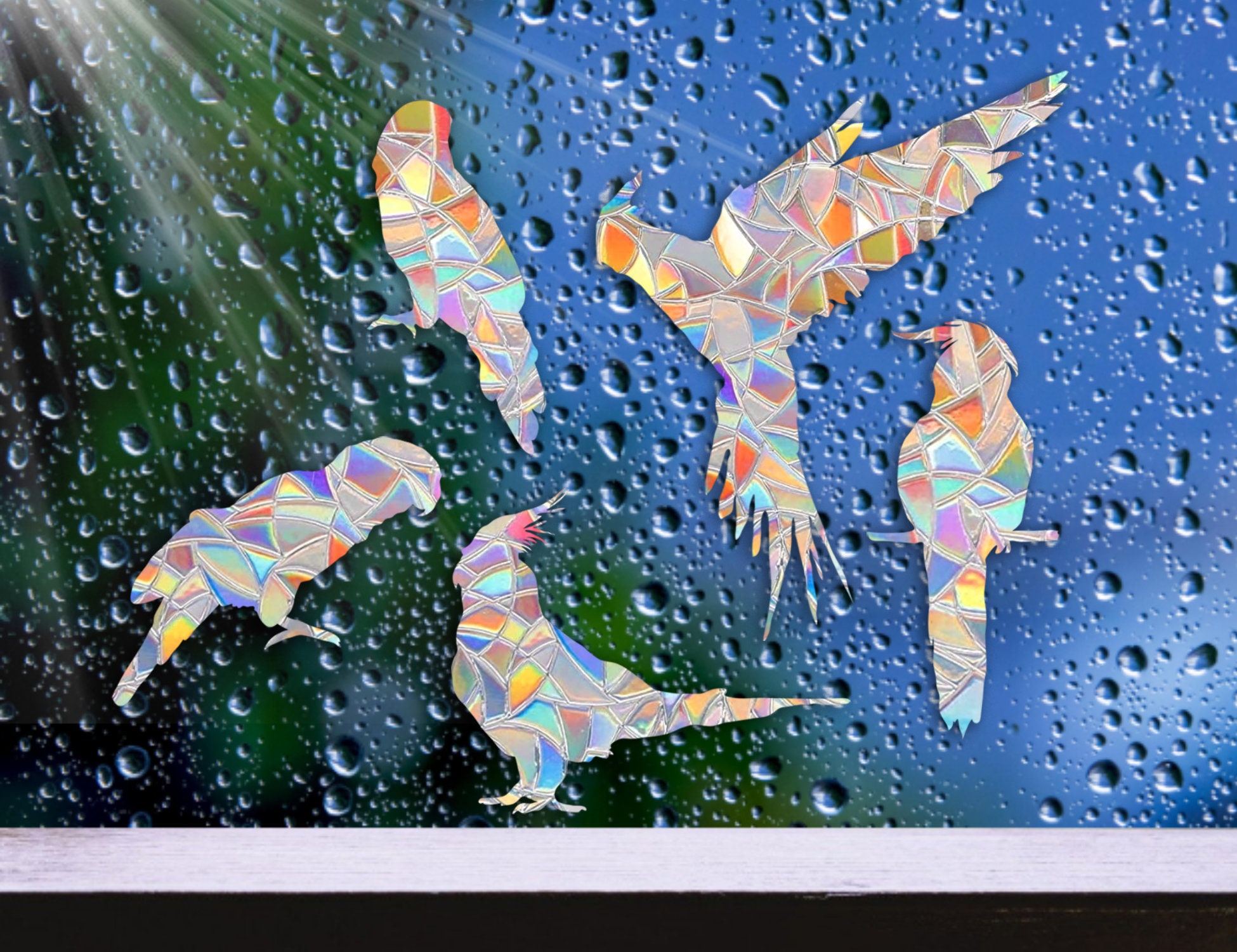 Parrots Birds Windows Decals, Cockatiel Suncatcher Clings Set 5 Pcs ...