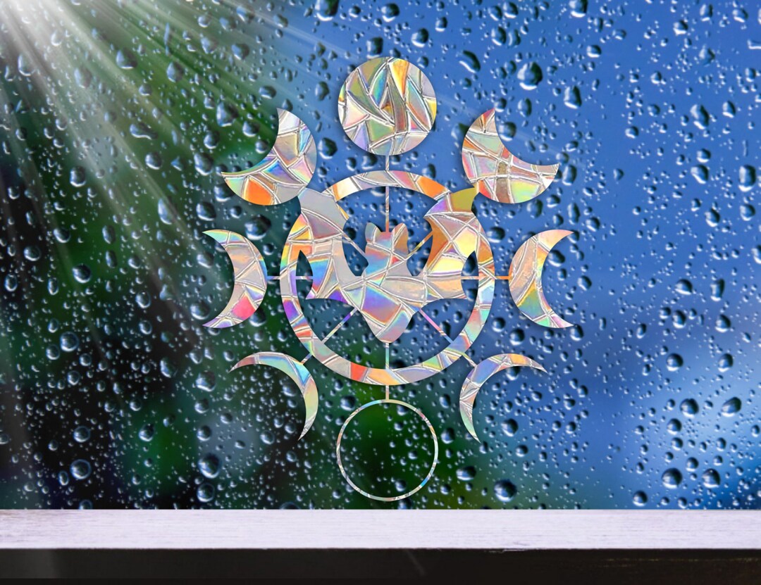 Moon Phases Window Suncatcher With Bat Cling, Removable, Reusable Lunar ...