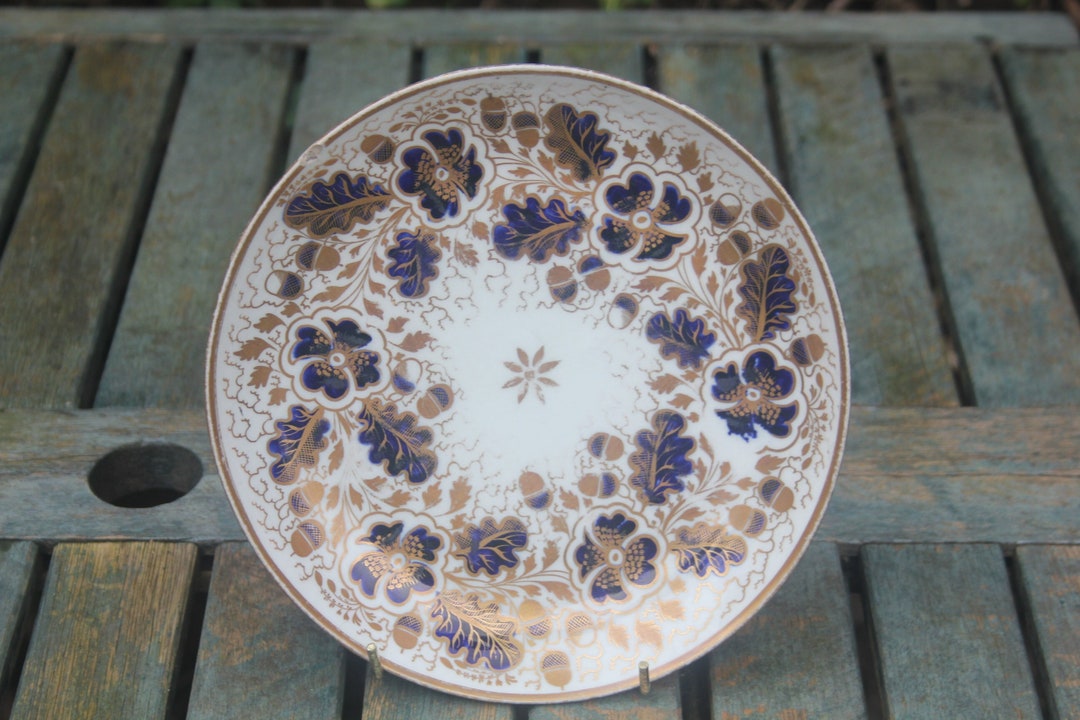 Antique New Hall Plate Dish Georgian 1795 1805 Oak Acorn 562 Gilded ...