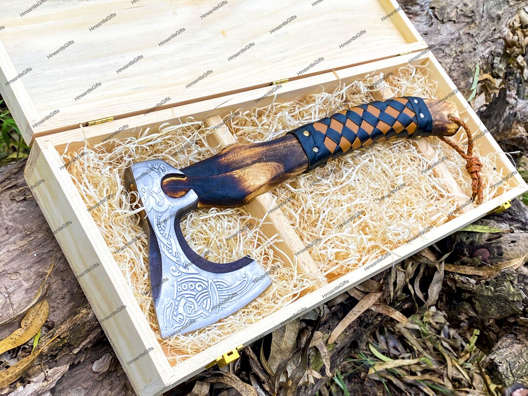 Personalized Valhalla Viking Throwing Axe in Custom Wooden Box Engraved ...