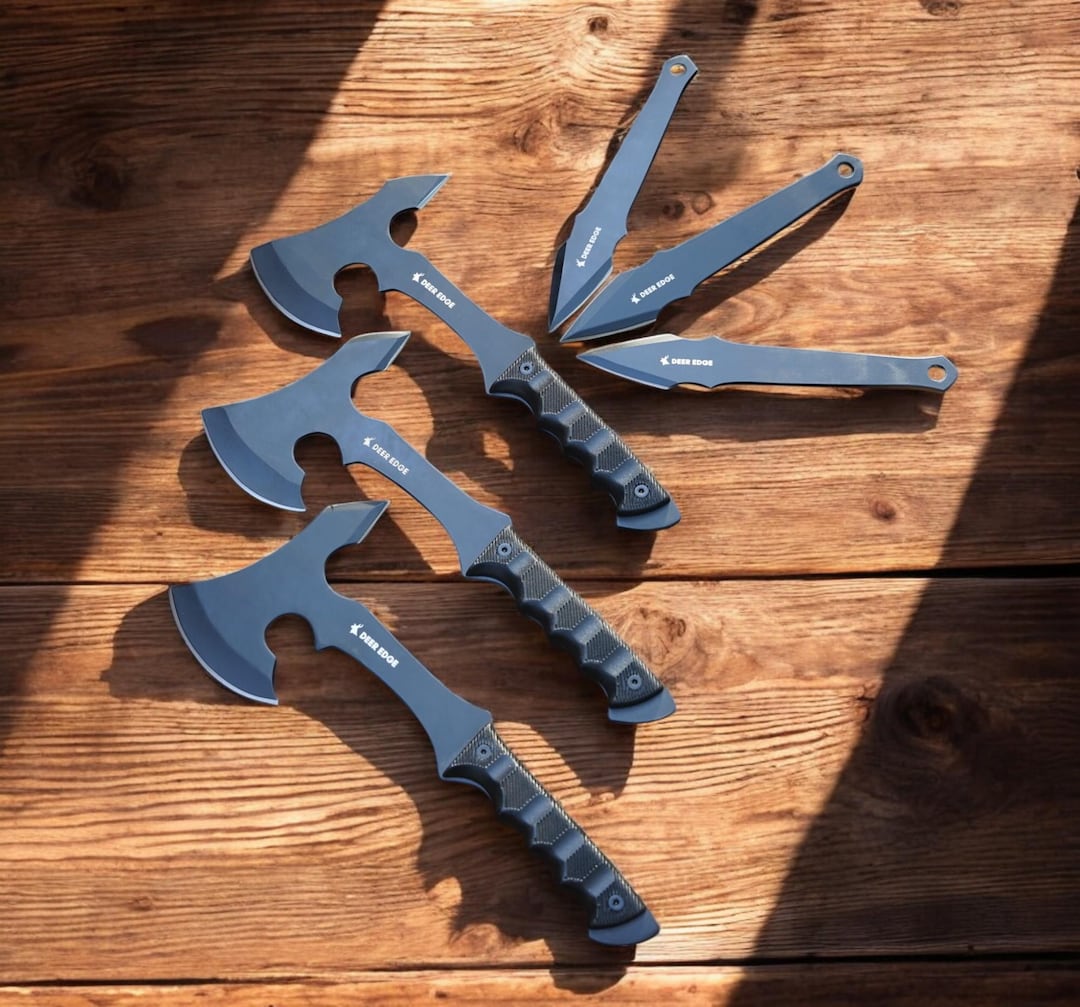 6 Pieces Throwing Axe & Knife Set Full Tang Stainless Steel Throwing ...