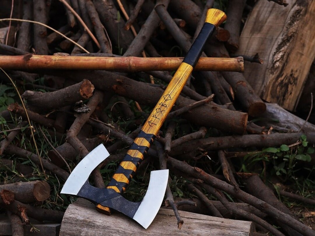 Custom Handmade Double Head Forged Viking Axe With Carbon Steel Blade ...