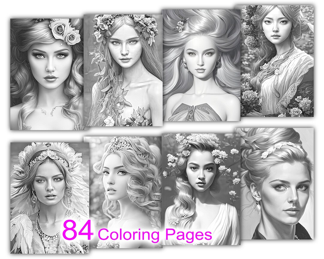 86 Grayscale Coloring Pages Fantasy Flower Fairy Women - Etsy