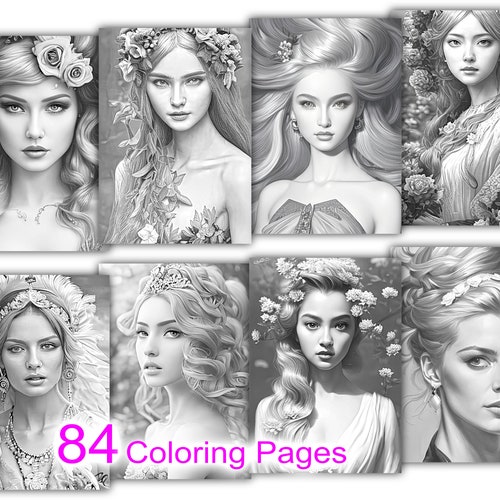 86 Grayscale Coloring Pages Fantasy Flower Fairy Women - Etsy