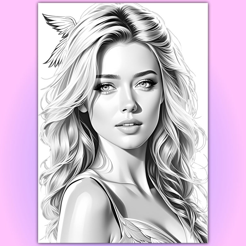 13 Women Portrait Coloring, Grayscale Coloring Page, Printable Adult ...