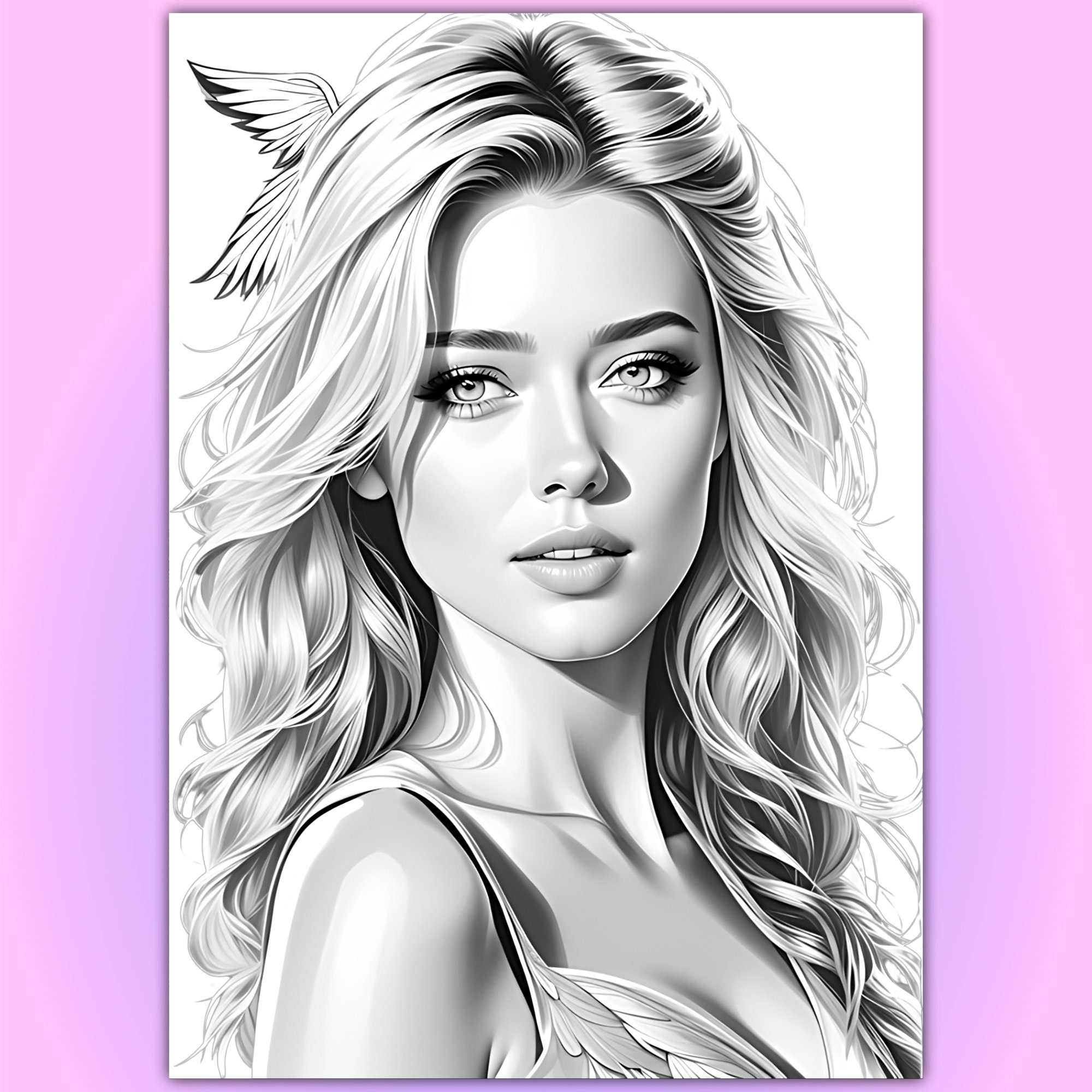 13 Women Portrait Coloring, Grayscale Coloring Page, Printable Adult ...