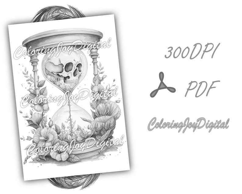 12 Skull Hourglass Coloring Pages, Grayscale Flower Coloring Pages ...