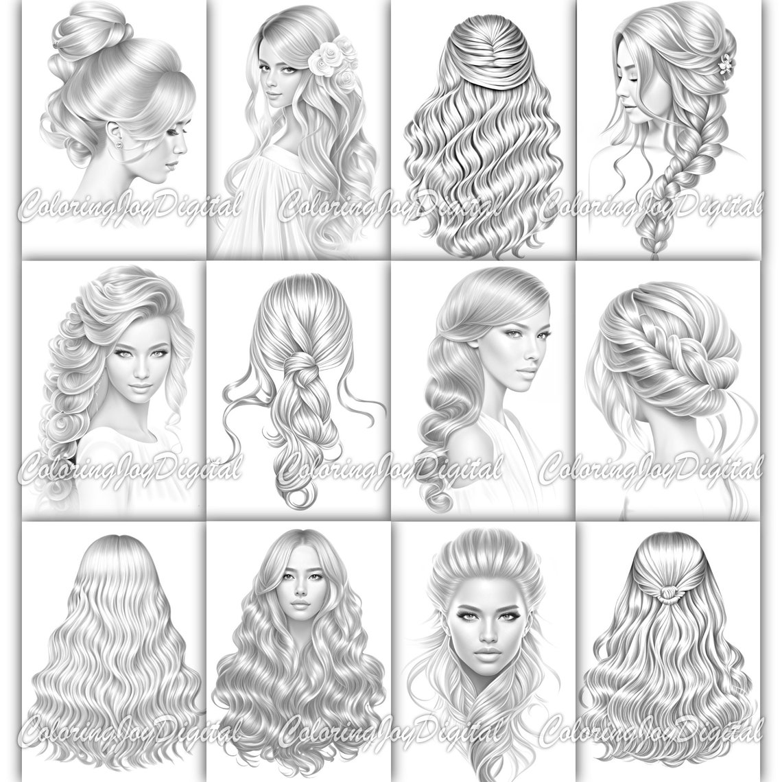 15 Women Hairstyle Natural Coloring Page Premium Grayscale - Etsy