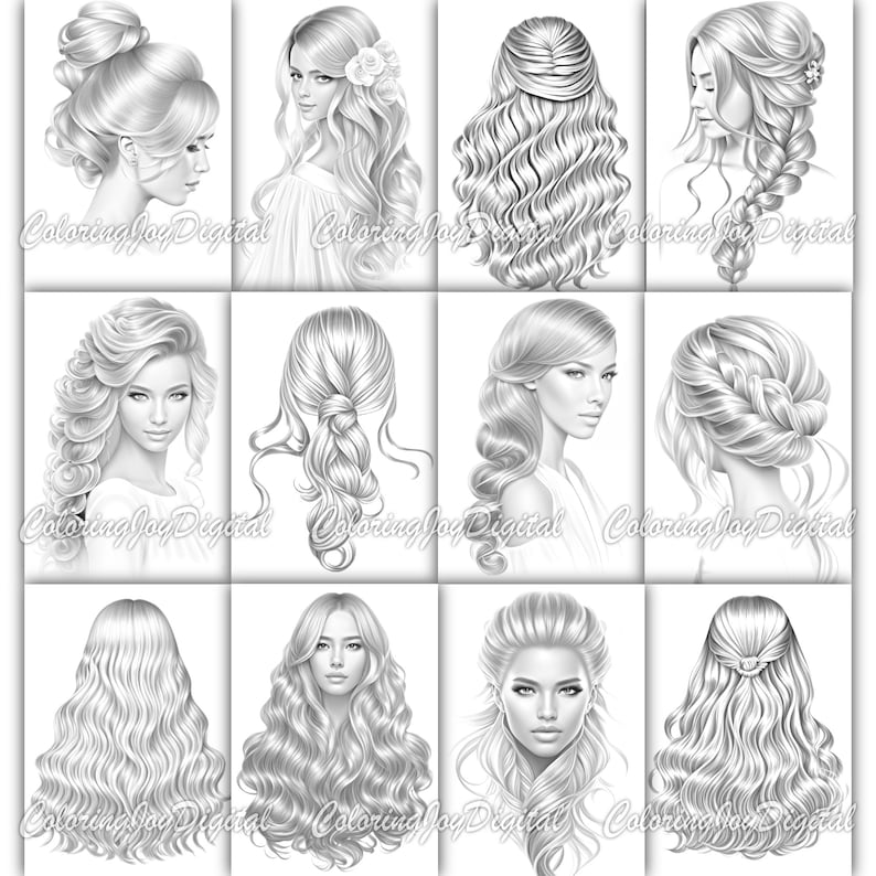15 Women Hairstyle Natural Coloring Page Premium Grayscale - Etsy