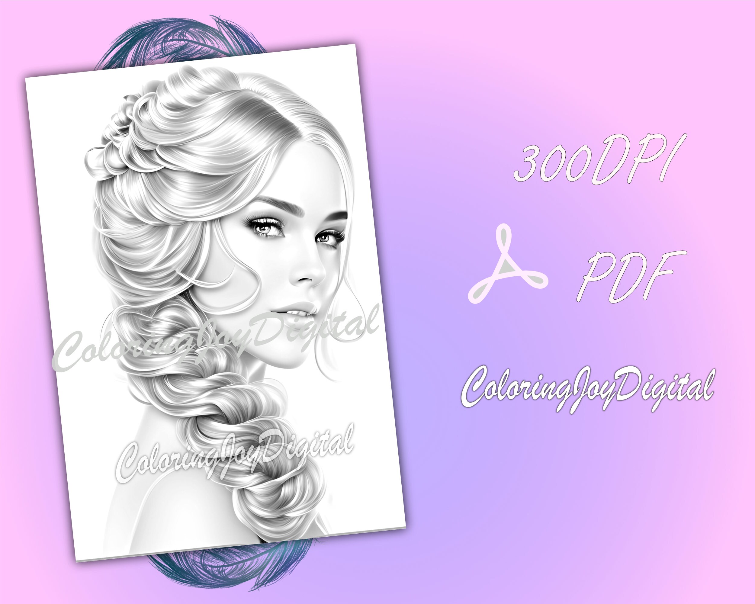 Hairstyle Romantic Coloring Book for Adults, 48 Grayscale Coloring ...