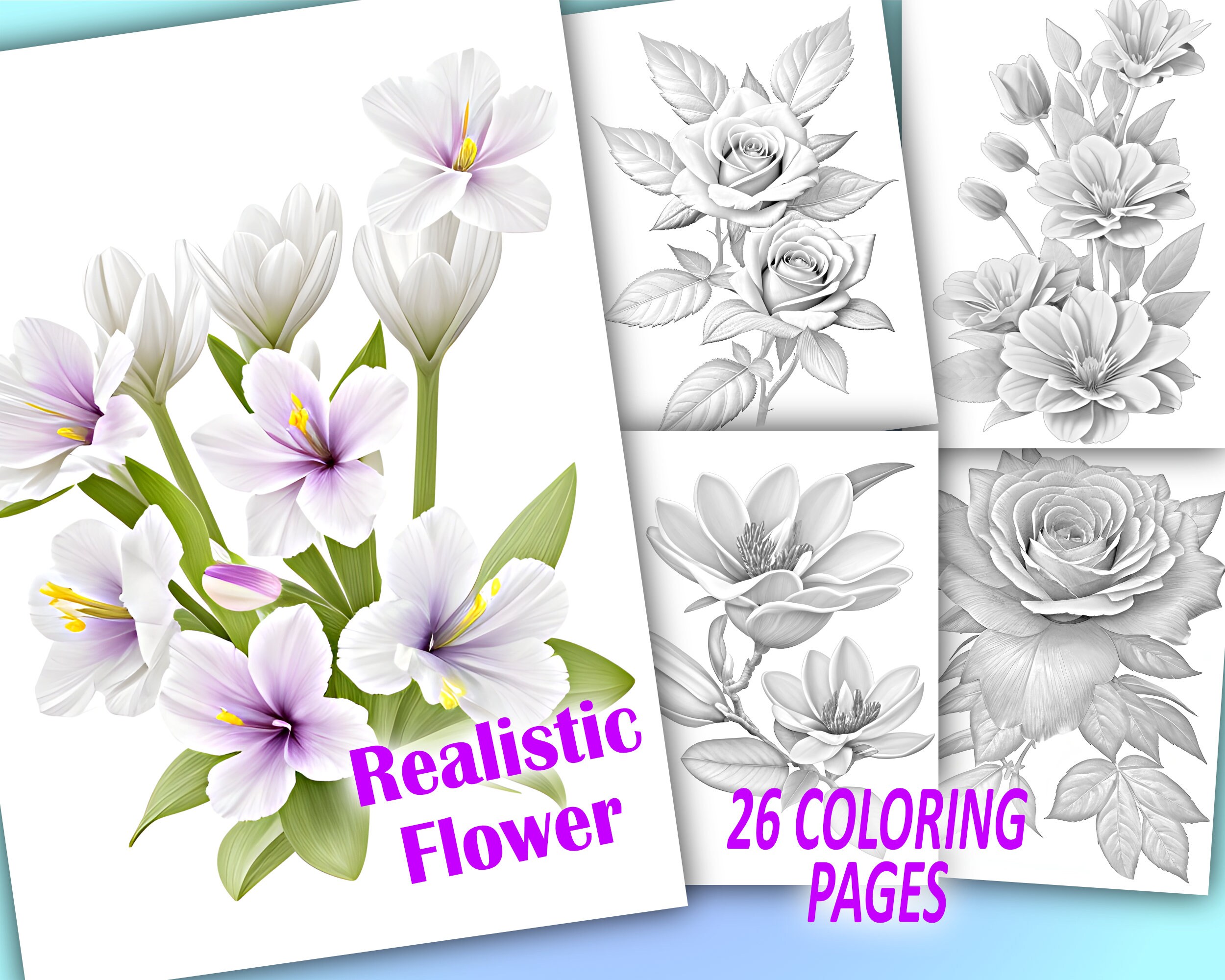 26 Grayscale Flower Coloring Page Adult Coloring Page Floral - Etsy Canada