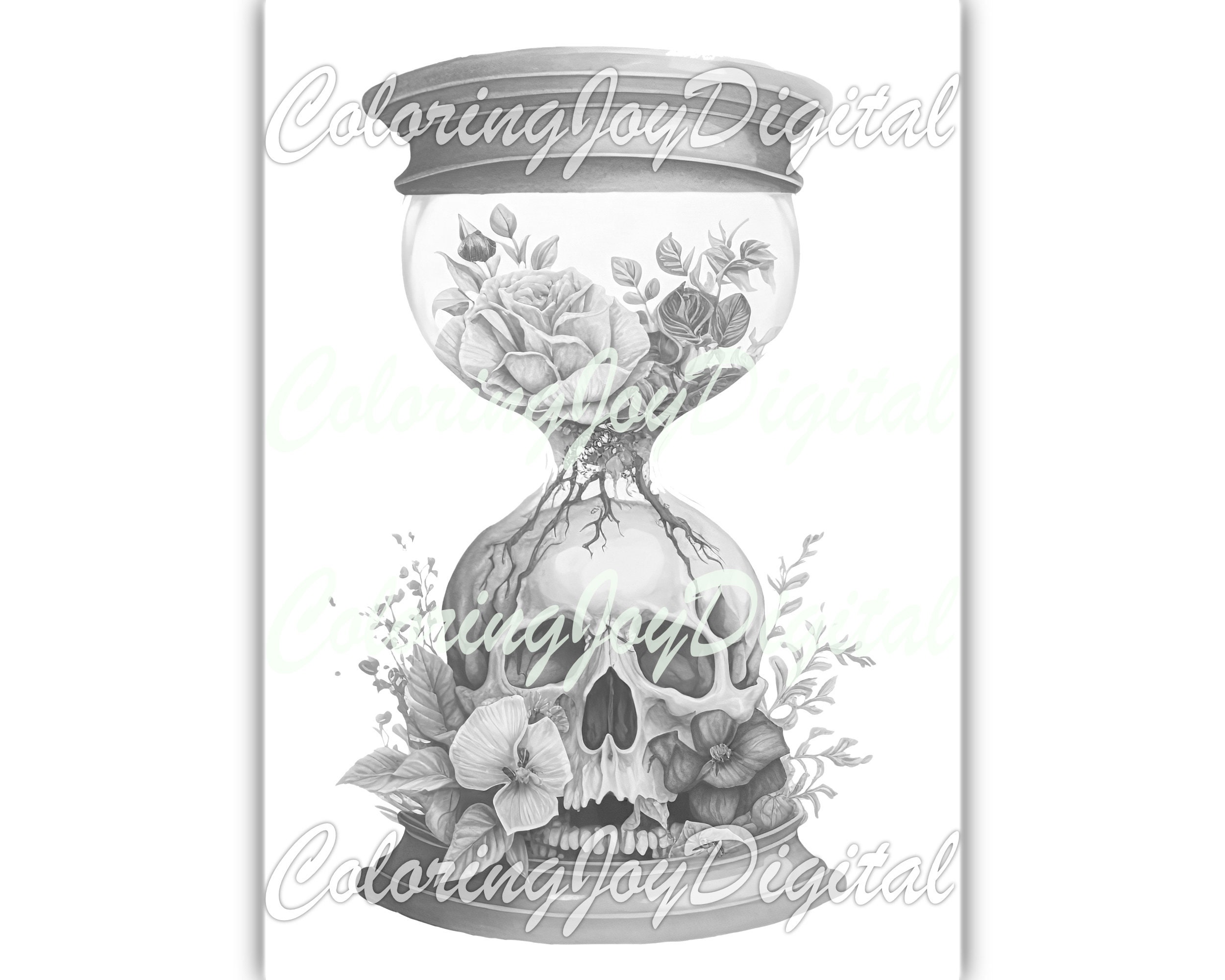 12 Skull Hourglass Coloring Pages, Grayscale Flower Coloring Pages ...