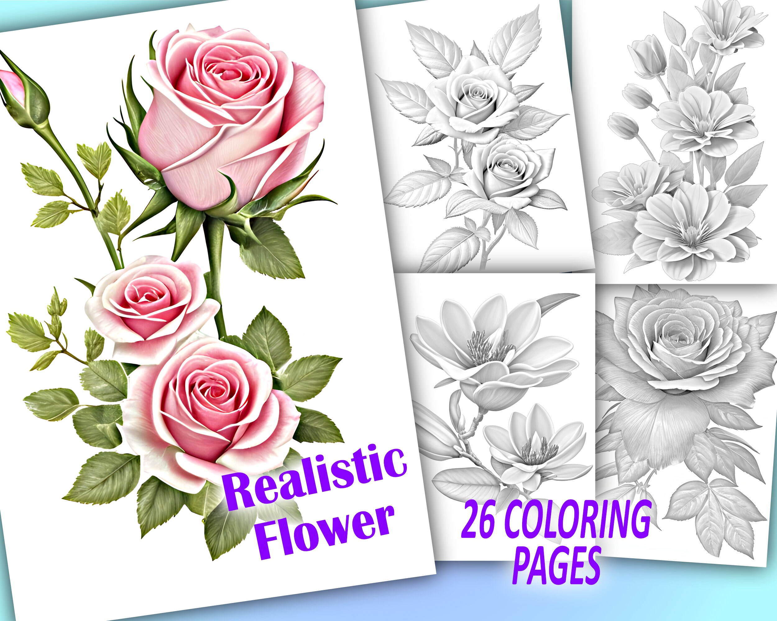 26 Grayscale Flower Coloring Page Adult Coloring Page Floral - Etsy Canada