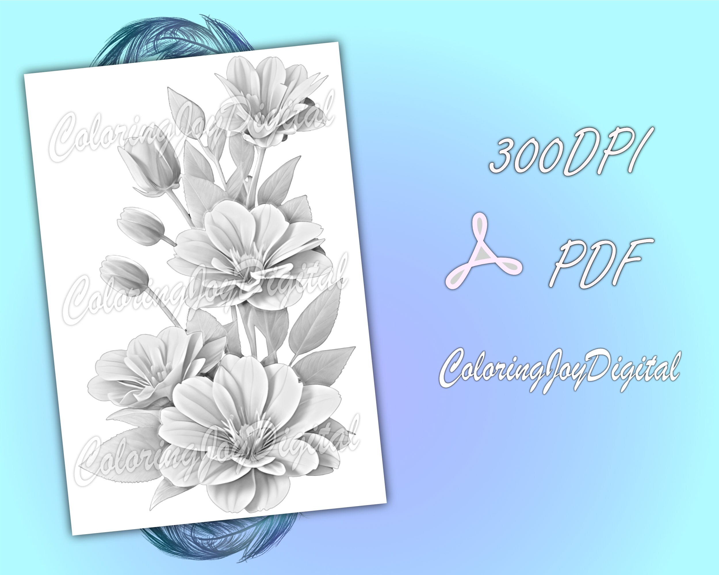 26 Grayscale Flower Coloring Page Adult Coloring Page Floral - Etsy Canada