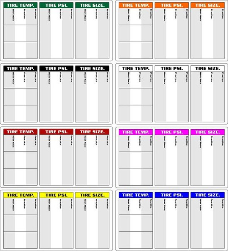 Racing Tire Decals, Tire Size, Tire Psi, Tire Temp, Racing Tool ...