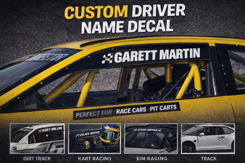 Custom Race Car Name Decal, Motorsport Vinyl Sticker - Etsy
