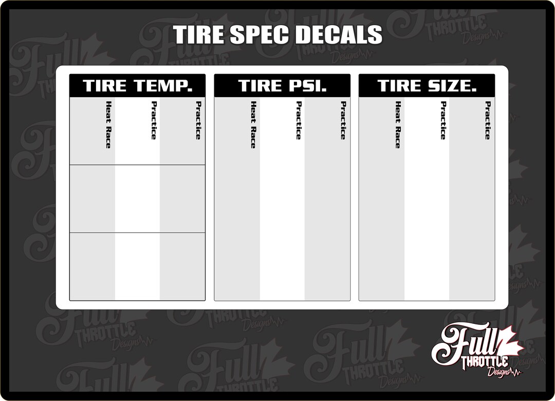 Racing Tire Decals, Tire Size, Tire Psi, Tire Temp, Racing Tool ...