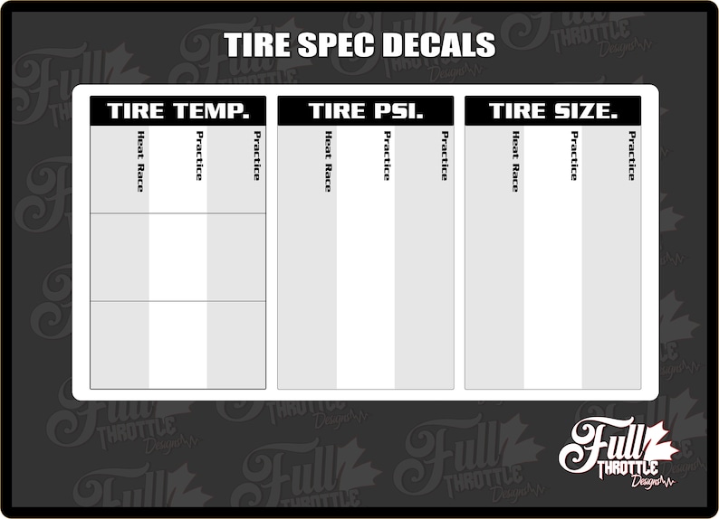 Racing Tire Decals, Tire Size, Tire Psi, Tire Temp, Racing Tool ...