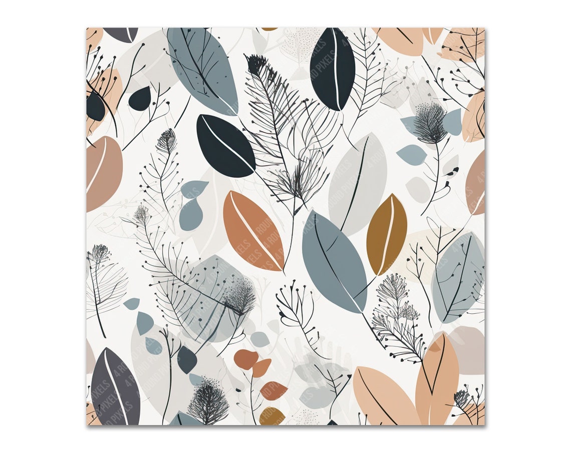 Seamless Scandinavian Foliage Patterns Uses Digital Paper, Pattern ...
