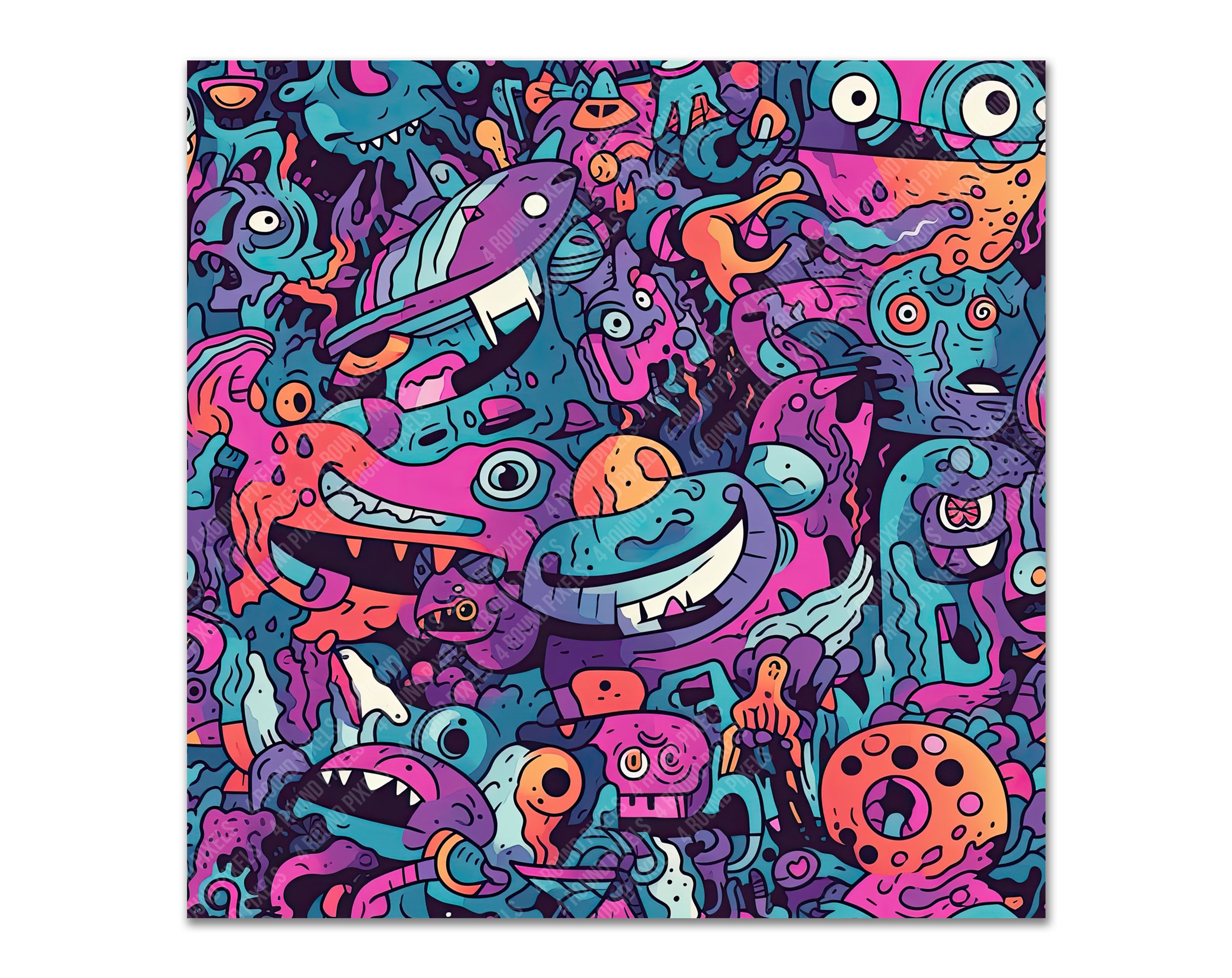 Seamless Graffiti Blob Monster Patterns 02 Use as Digital Paper or ...