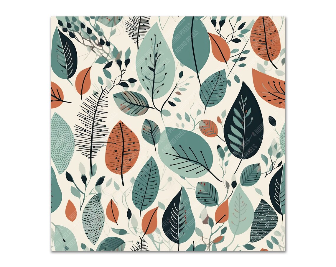 Seamless Scandinavian Foliage Patterns Uses Digital Paper, Pattern ...