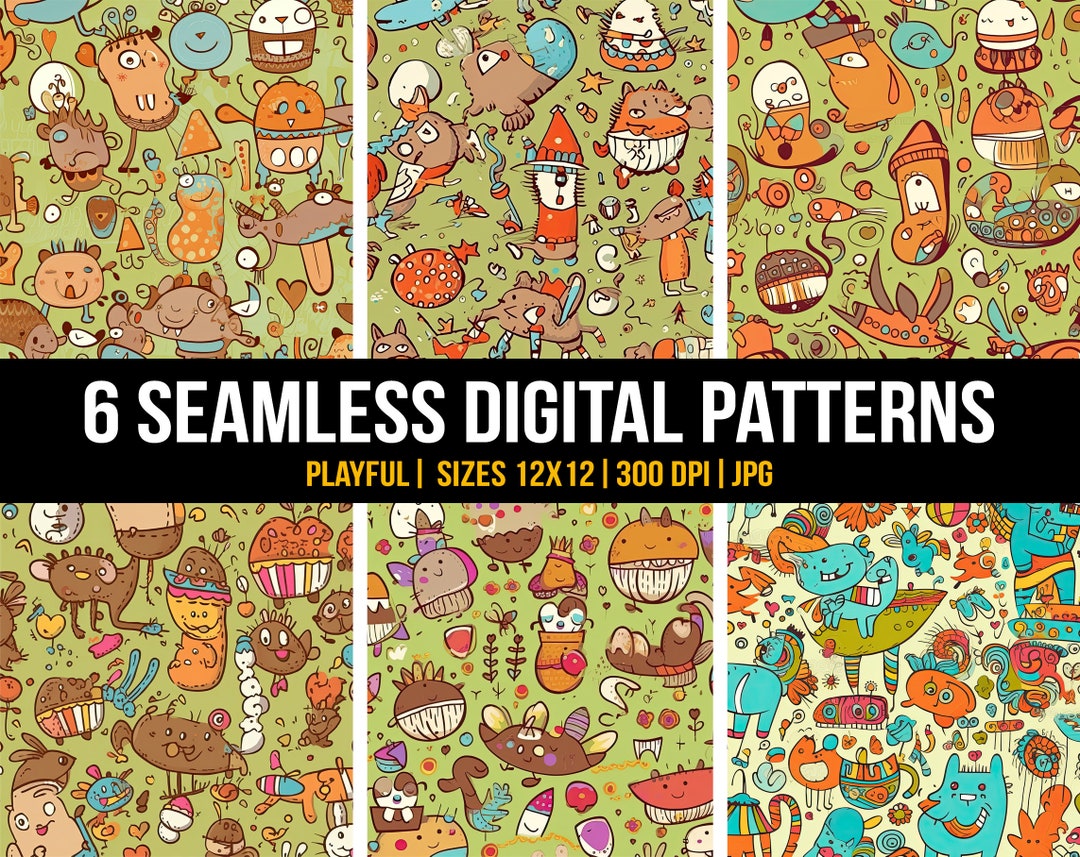 Seamless Playful Kids Patterns Primary Colors Use as Digital Paper or ...