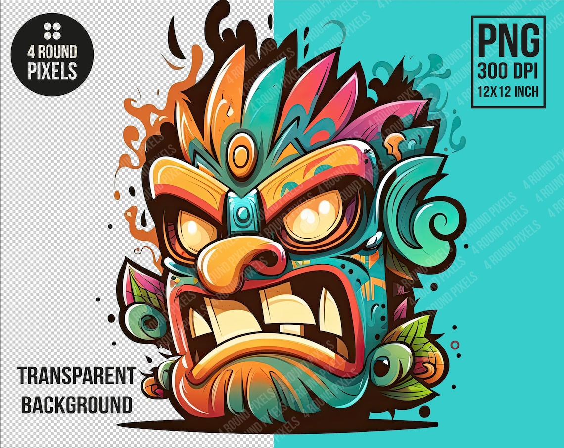 Graffiti Style Tiki Mask Character PNG | Graphic T-shirt Digital File ...