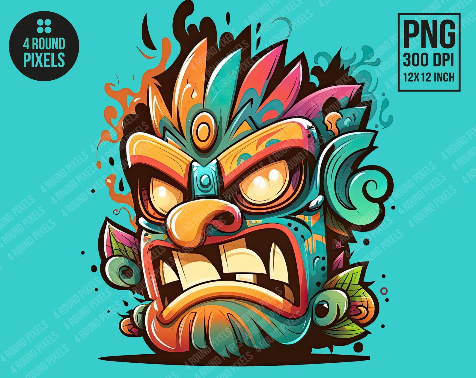 Graffiti Style Tiki Mask Character PNG | Graphic T-shirt Digital File ...