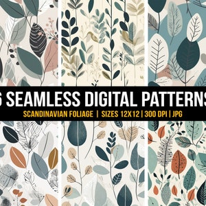 Seamless Scandinavian Foliage Patterns Uses Digital Paper, Pattern ...