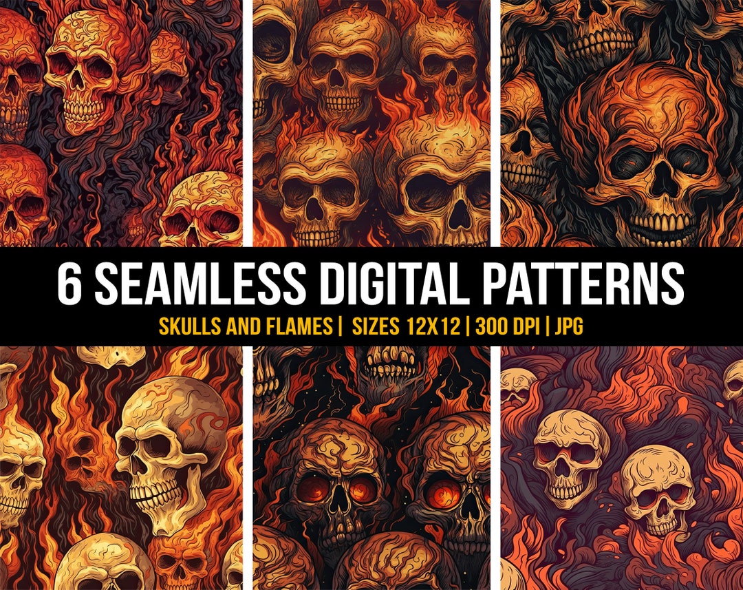 Gothic Wallpaper Skulls and Flames Seamless Pattern Use as Digital ...