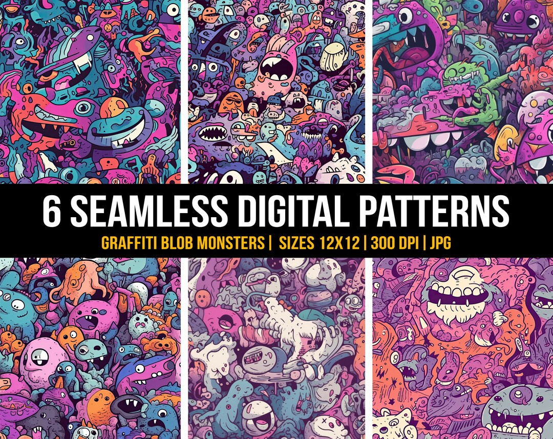 Seamless Graffiti Blob Monster Patterns |02| Use as Digital Paper or ...