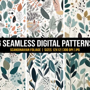 Seamless Scandinavian Foliage Patterns 2 Uses Digital Paper, Pattern ...