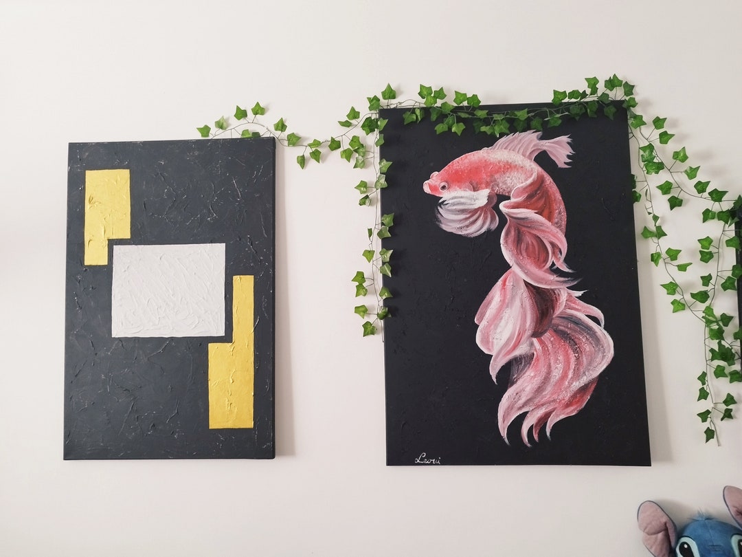 Koi Fish Butterfly Koi Acrylic Painting - Etsy