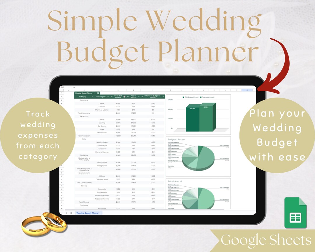 2025 Simple Wedding Budget Google Sheet Wedding Expense Tracker Wedding ...