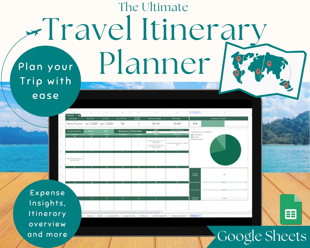 Travel Itinerary Template Google Sheets Travel Planner Trip Itinerary ...
