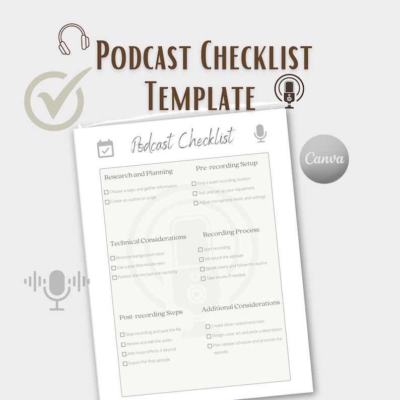 Podcast Checklist Planner Template Canva Editable Podcast - Etsy