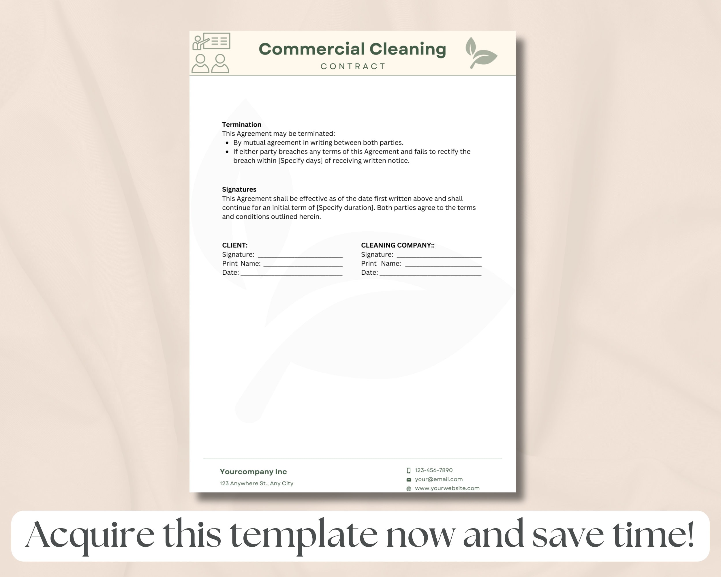 Commercial Cleaning Contract Template Green Cleaning Contract Form ...