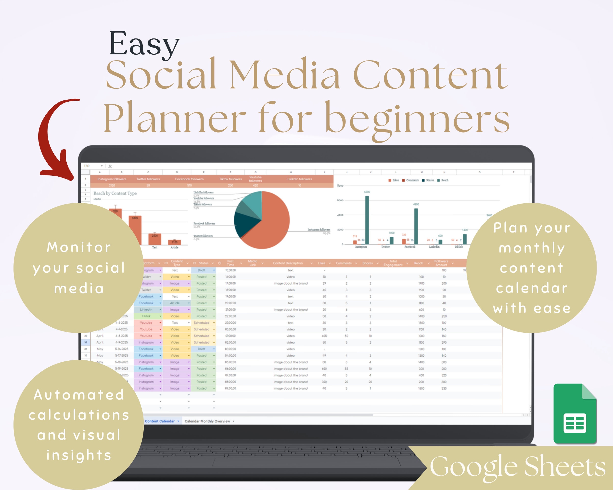 Social Media Content Planner Google Sheets Simple Content Planner ...
