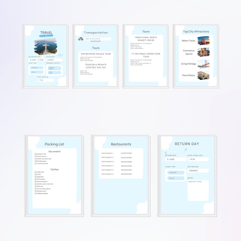 Itinerary Travel Template for Travel Agents Packing List Canva Editable ...