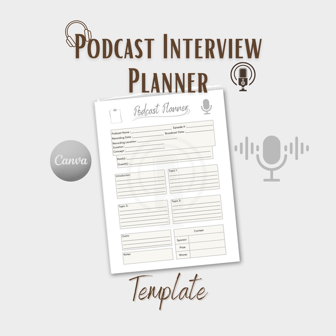 Podcast Interview Planner Template Canva Editable Podcast Beige ...