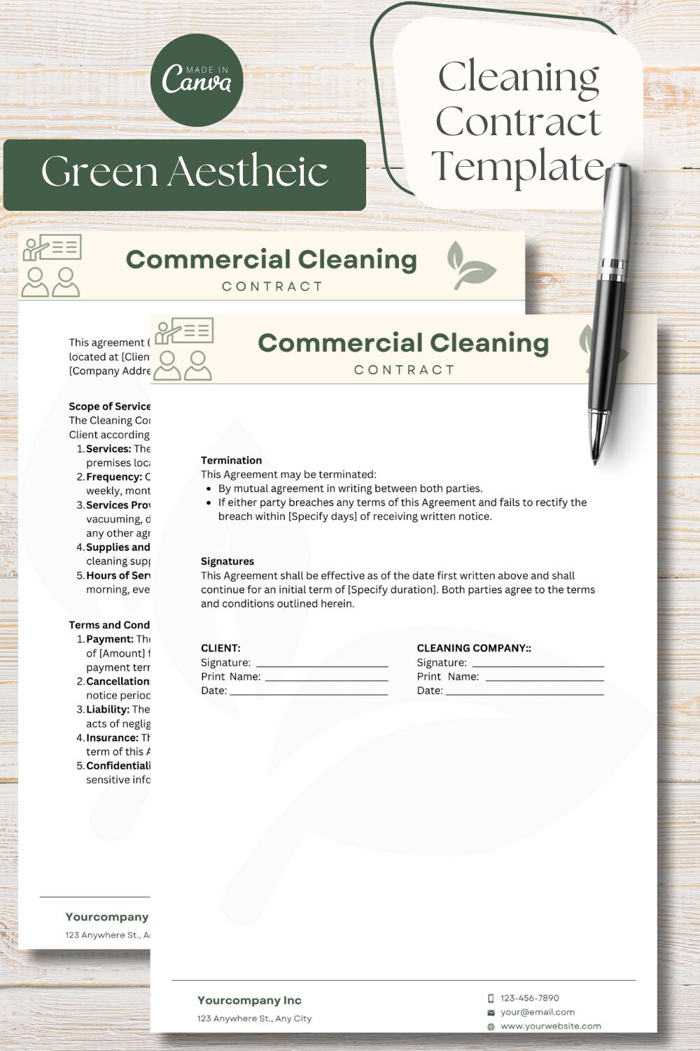 Commercial Cleaning Contract Template Green Cleaning Contract Form ...