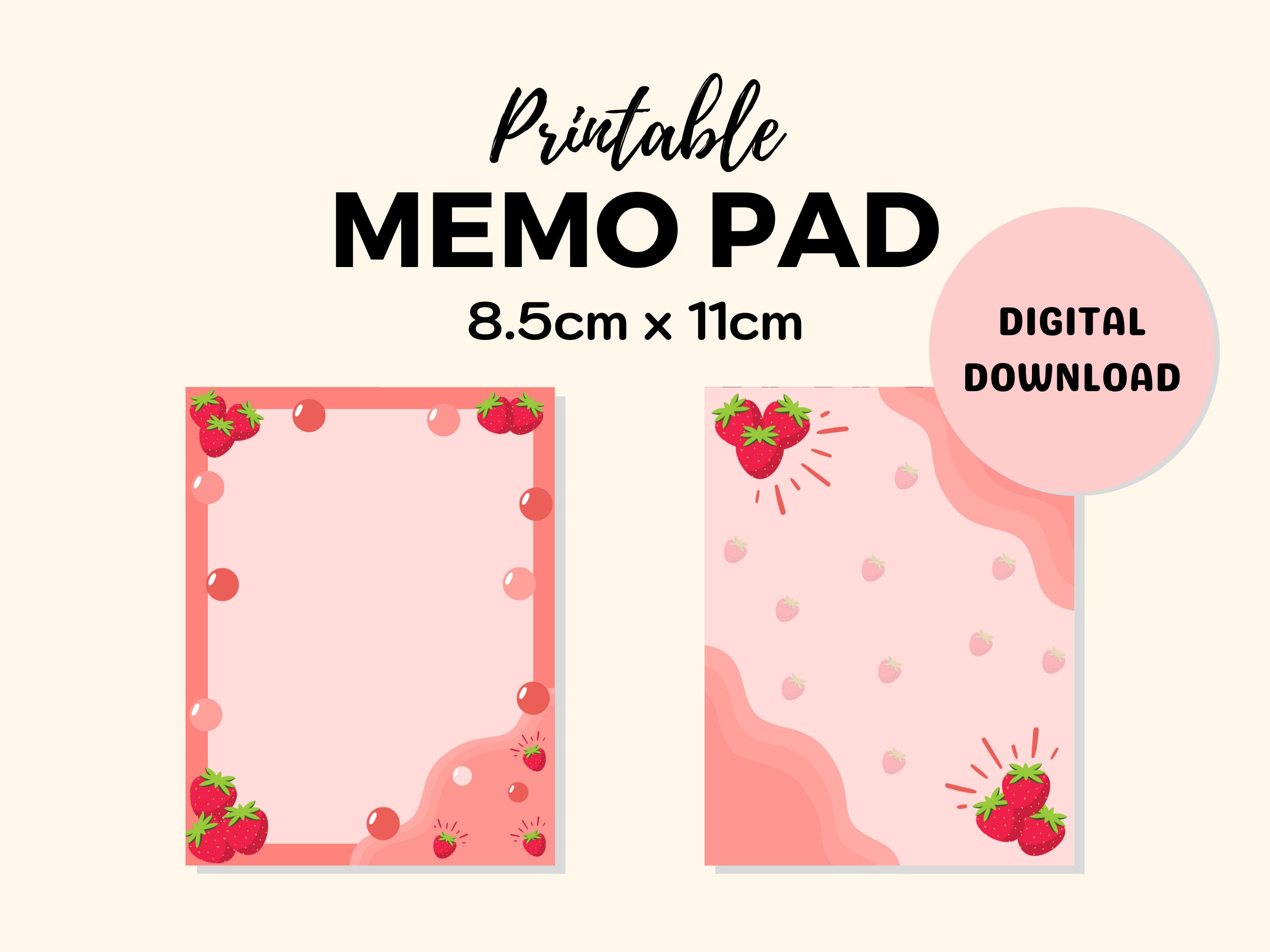 Memo Note Sheets Printable for Planner, Journal, Scrapbook, Notebook ...