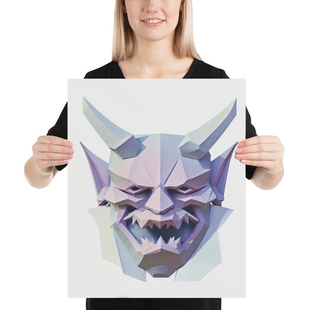 Japanese Oni Demon Mask Origami Style Matte Art Poster Home - Etsy