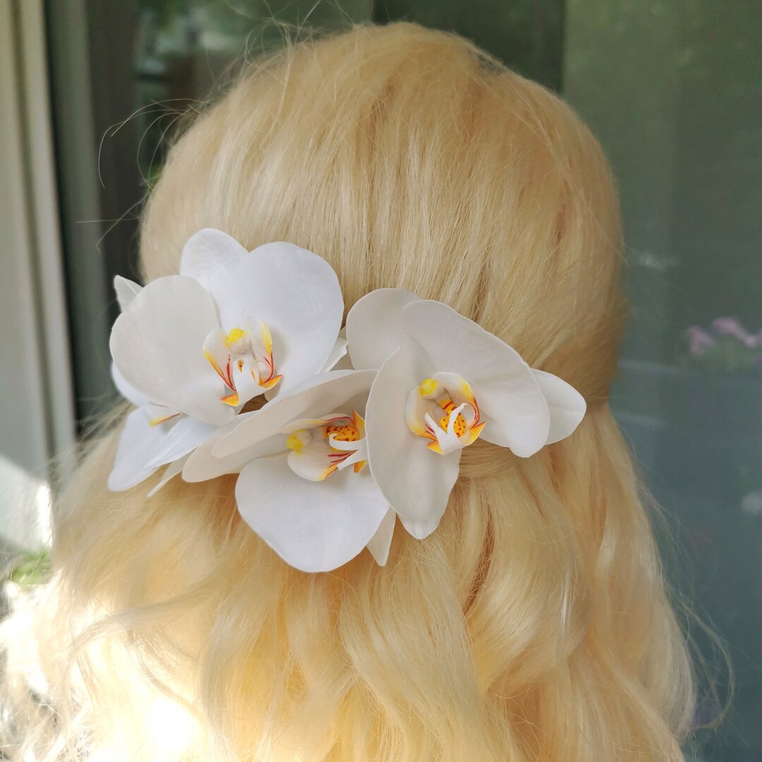 Orchids Hair Comb, White Orchid Hair Comb, Realistic Orchid Hair Flower ...