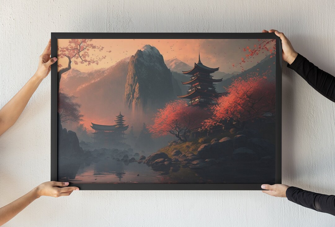 Calming Temple on Mountain, Landscape, Japan, Asian, Framed Poster ...