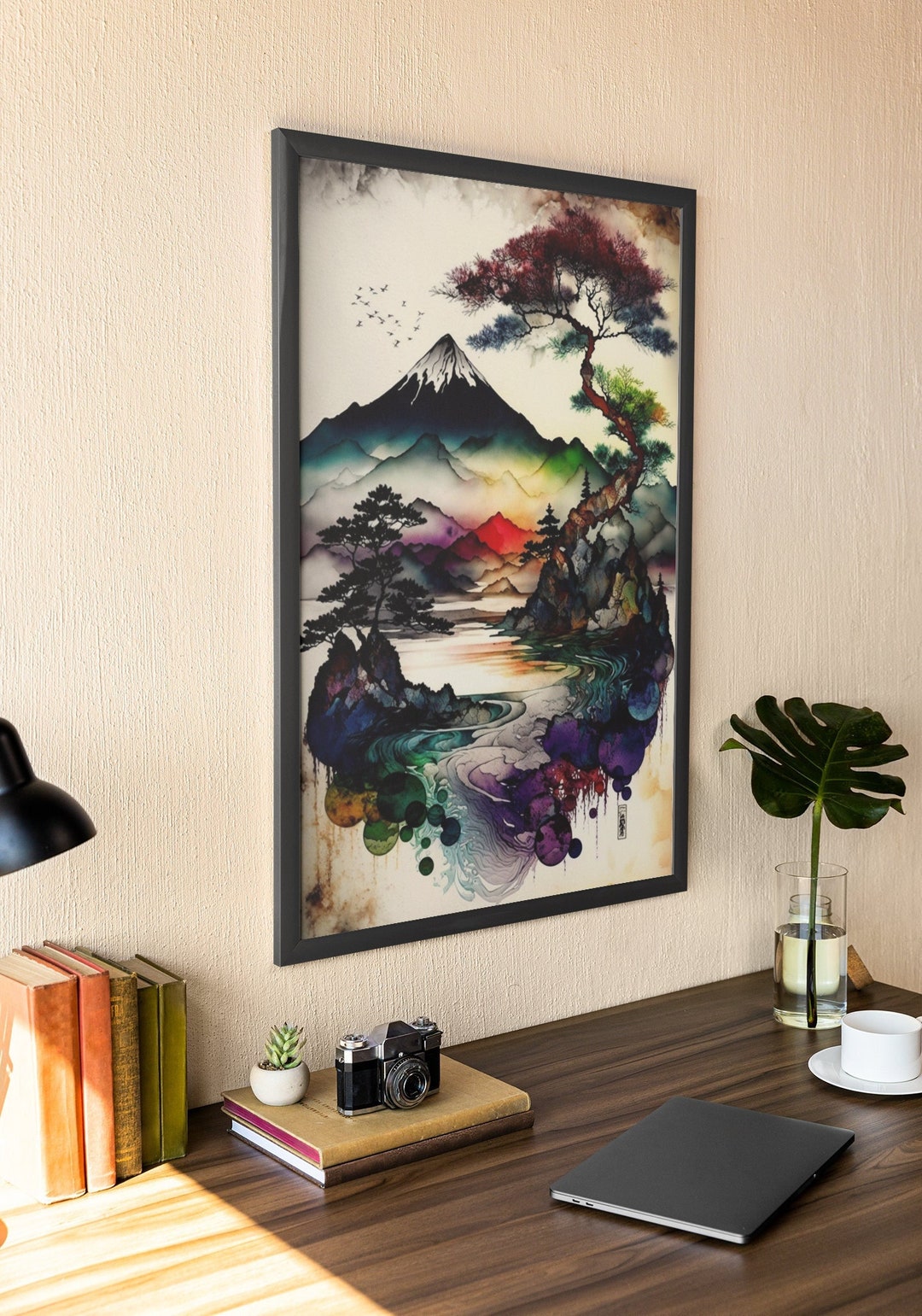 Alcohol ink, modern, landschaft, japan,asiatisch, Gerahmtes Poster ...