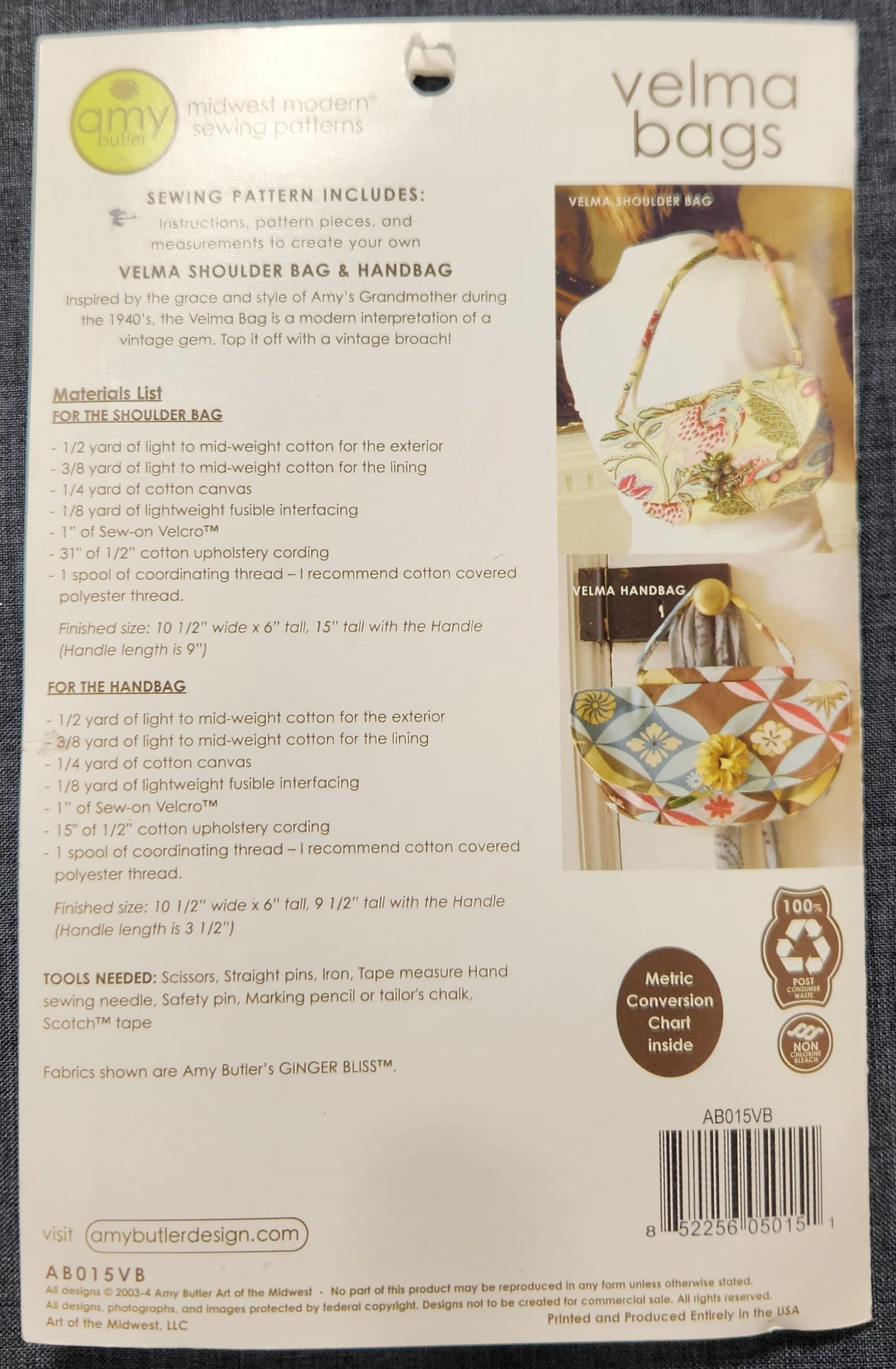 Amy Butler Velma Bag Sewing Pattern - Etsy